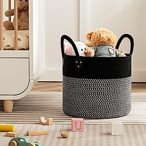 joybest Cotton Rope Storage Basket, Blanket Basket for Organizing, Small Laundry Basket with Handle, 28L Baby Nursery Hamper for Toys Shoes Clothes Towels 14x12 Inches