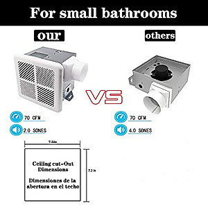 Tech Drive Very-Quiet 70 CFM, 2.0 Sone Bathroom Ventilation and Exhaust Fan (70CFM)