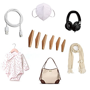 LONANGG 6 Pack Wood Wall Hooks, Oak Coat Hooks Minimalist Design Heavy Duty Robe Hook Wall Mounted Rustic Wooden Hooks Clothes Hanger Hat Rack Hooks