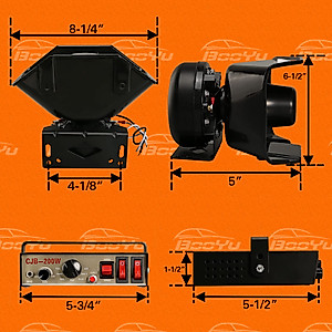 BooYu 12V 200W 9 Tones Police Warning Emergency Siren PA System [180° Design Speaker][125-135dB][Handheld Microphone][Hands-Free][2 x 10A Switches] for Firefighter Ambulance Vehicles Truck SUV ATV UTV