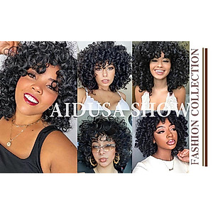 AIDUSA Short Loose Curly Wigs for Black Women Afro Wig for Black Women Curly Wig for Women Synthetic Wigs for Women Fluffy Natural Wigs Half Wigs Soft Hair Black Wigs (#1B Natural Black)