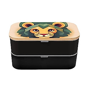 Cartoon Lion Adult Lunch Box, Bento Box, With Cutlery Set Of 3, 2 Compartments, Rectangular, Lunch Box For Adults