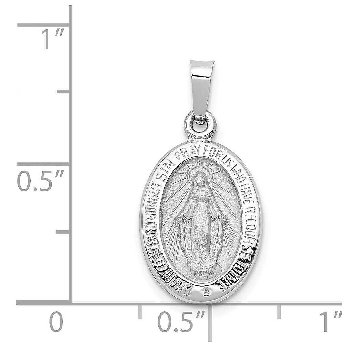 Sonia Jewels 14k White Gold Virgin Mary Pray for Us Charm Miracle MedalBrushed Matte Finish Pendant Charm - 18mm x 11mm