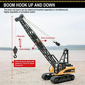 Hitish Remote Control Tower Crane Die Cast Truck Hoist Dragline 1:14 Scale 2.4GHz Remote Control Engineering Lift Model Truck Crawler Loader Excavator Bulldozer Construction Toy for Boys & Girls