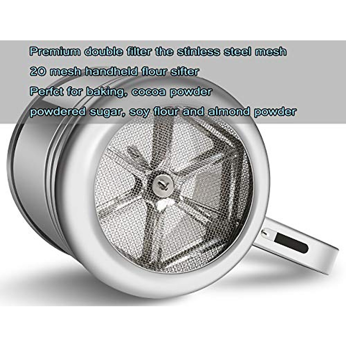 NPYPQ Flour Sifter for Baking - 5 Cup Double Layer Stainless Steel Flour Sifter with Hand Press Design for Powdered Sugars Baking Flours