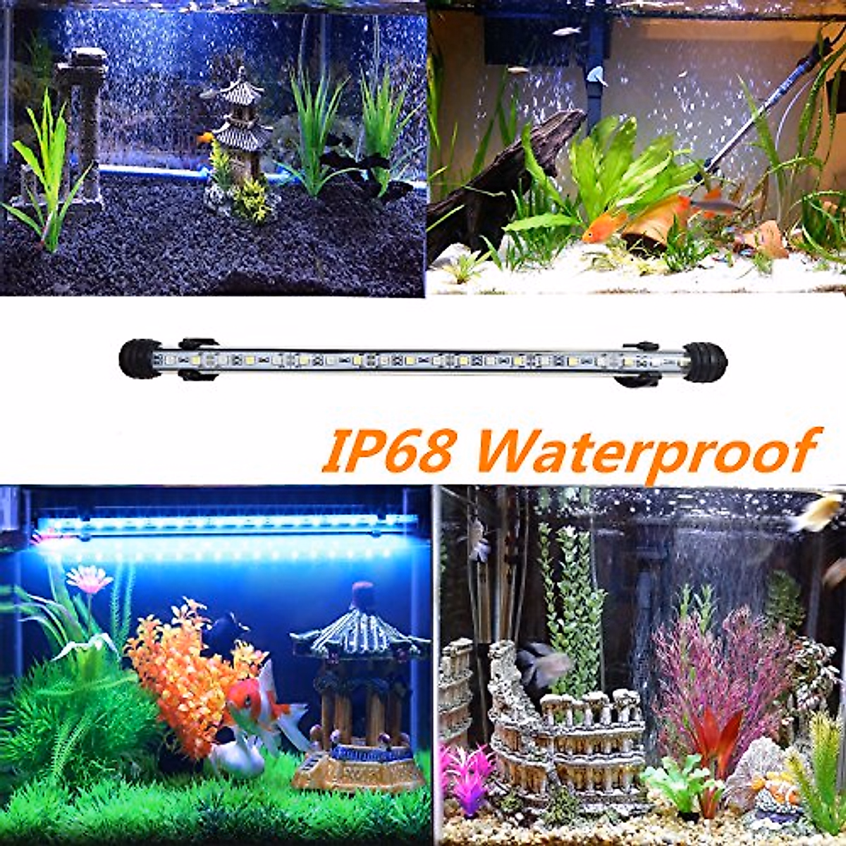 COVOART LED Aquarium Light, 15 inches Fish Tank Light RGB Color Underwater Light Submersible Crystal Glass Lights, 21 LED Beads, Brightness Adjustable Memory Function