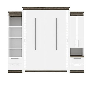 Atlin Designs 104" Queen Murphy Bed and Narrow Storage with Drawers in White