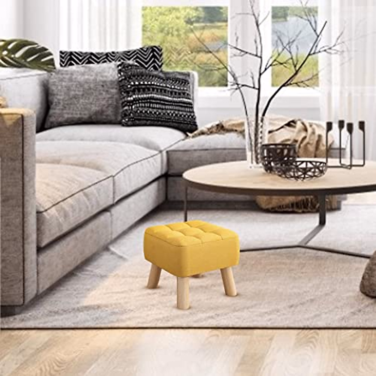 BAABJI Low Stool - Solid Living Room Stool | Wood Milking Stool Widely Use for Building Blocks Reading Books and Drawing Painting Makeup Footstool,Yellow