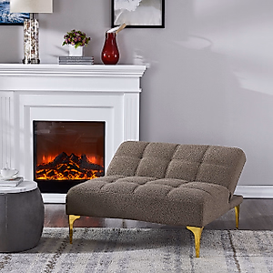 FIQHOME Convertible Sofa Bed, Adjustable Backrest & Gold Metal Legs, Futon Sleeper Couch Daybed Single Pillow, Teddy Fabric Armless Chair,Taupe