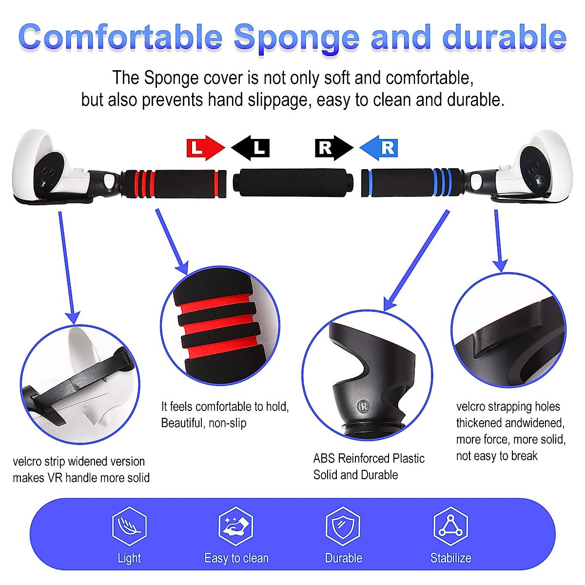 VR Game Handle Attachments for Oculus/Meta Quest 2 Handles,2 in 1 Upgraded Multipurpose VR Dual/Long Stick Handle Extension Grips for Quest 2 Controllers Playing BeatSaber Games