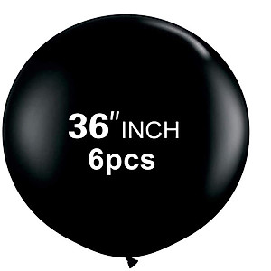 36 Inch Latex Round Black Balloons(Premium Helium Quality),Giant Balloons for Photo Shoot/Birthday/WeddingParty/Festivals/Event Decorations (6pcs Black)