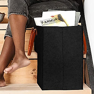 Stair Basket with Leather Handles | Staircase Baskets for Carpeted Stairs and Wooden Stairs | L-Shape Stair Storage Organizer for Home and Office Decor