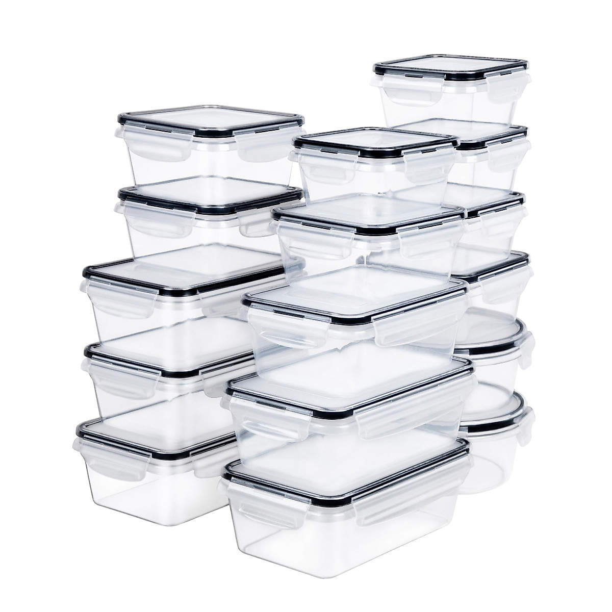 FOOYOO 32 Piece Food Storage Container with Lids (16 Containers + 16 Lids) - Plastic Food Containers with Lid, Airtight Leak Proof Snap Lock Lids, BPA Free Storage Containers with Lids