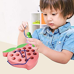 Skrtuan Wooden Lacing Threading Toys Wood Block Puzzle Car Airplane Travel Game Montessori Early Development Fine Motor Skills Educational Gift for 3 4 5 Years Old Toddlers Baby Kids, 1 Peach