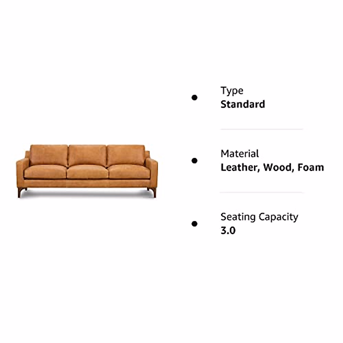 POLY & BARK Sorrento Leather Couch – 86-Inch Leather Sofa with Tufted Back - Full Grain Leather Couch with Feather-Down Topper On Seating Surfaces – Pure-Aniline Italian Leather – Cognac Tan