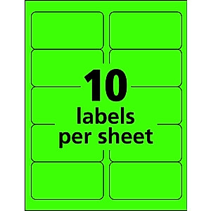 Avery Printable Shipping Labels with Sure Feed, 2" x 4", Neon Green, 1,000 Blank Mailing Labels (5976)