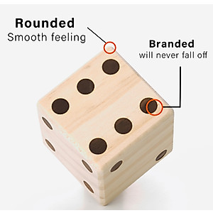 Large Wooden Yard Dice Set of 6 with Two Games and Cardboard Bucket