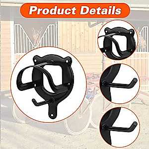 jeonan 4 Pack Horse Bridle Rack Black Bridle Bracket Metal Bridle Hook Wall Mounted Halter Hanger with Mounting Screws and Expansion Pins for Horse Barn Supplies
