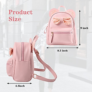 DingCo Girls Mini Leather Backpack Sequin bow Mouse Ears cute backpack small backpack gifts for teenage girls