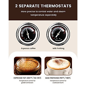 Teglu Espresso Machine 20 Bar with Milk Frother, Semi-Automatic Latte & Cappuccino Coffee Maker Duo-cup 33oz/1L Removable Water Tank for Home/Office, 1450W, Stainless Steel