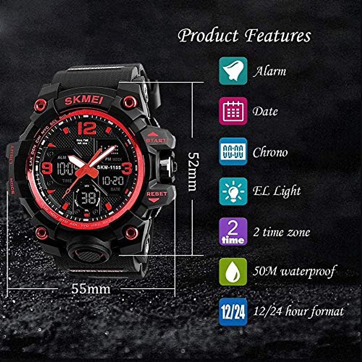 MJSCPHBJK Men's Digital Sports Watch with Alarm, Date Display, Stopwatch Features and Week Indicator- Analog Military Watch