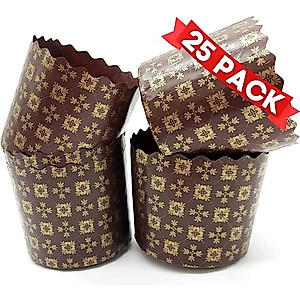 5.1oz Mini Easter Bread Paper Mold Paska |25 pcs| Kulich Mold Easter Bread Forms Panettone Paper Mold - Standard Panettone Paper Bread Baking Molds - Brown Design W 2.75 x H 3.35-In
