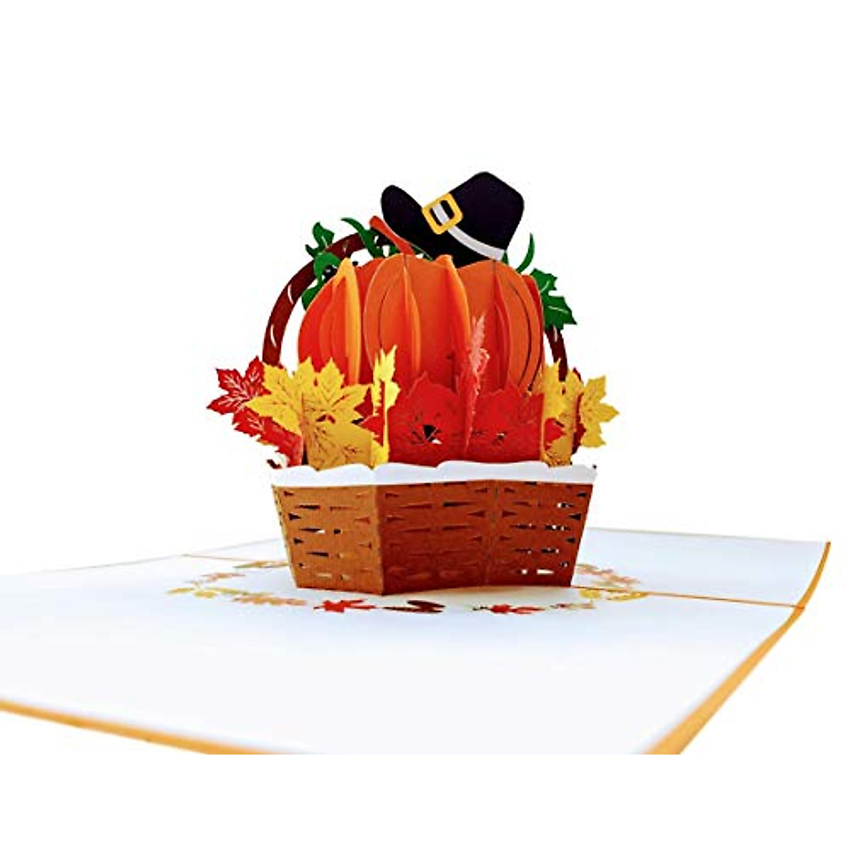 iGifts And Cards Happy Thanksgiving Pumpkin Pop Up Greeting Card - Awesome Thank You Gift, Family Celebration, Feast In A Basket Centerpiece, Blessings, Beautiful, Cool Pilgrim Hat Decoration, 6" X 8"
