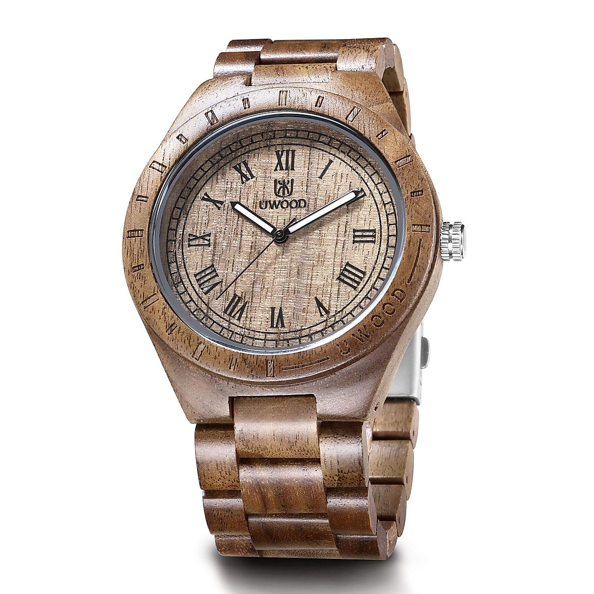 LeeEv Mens Light Weight Unique Wood Watch, Uwood Series Handmade Sandalwood Analog Quartz Vintage Roman Number Natural Wooden Wristwatch