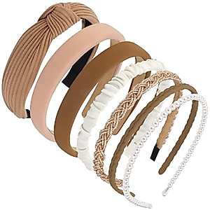 AHONEY 7 Pack Headbands for Women Girls Headbands Trendy Non Slip Hairbands Cute Hair Accessories Multi-style Headband Pack Diademas Para Mujer (Neutral)