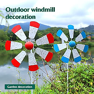 YYWMWM Wind Spinner 31" Large Vertical Windmill Metal Sculpture Garden Decoration Lawn Ornaments Yard Art Decor Outdoor Pinwheel for Patio (Blue)