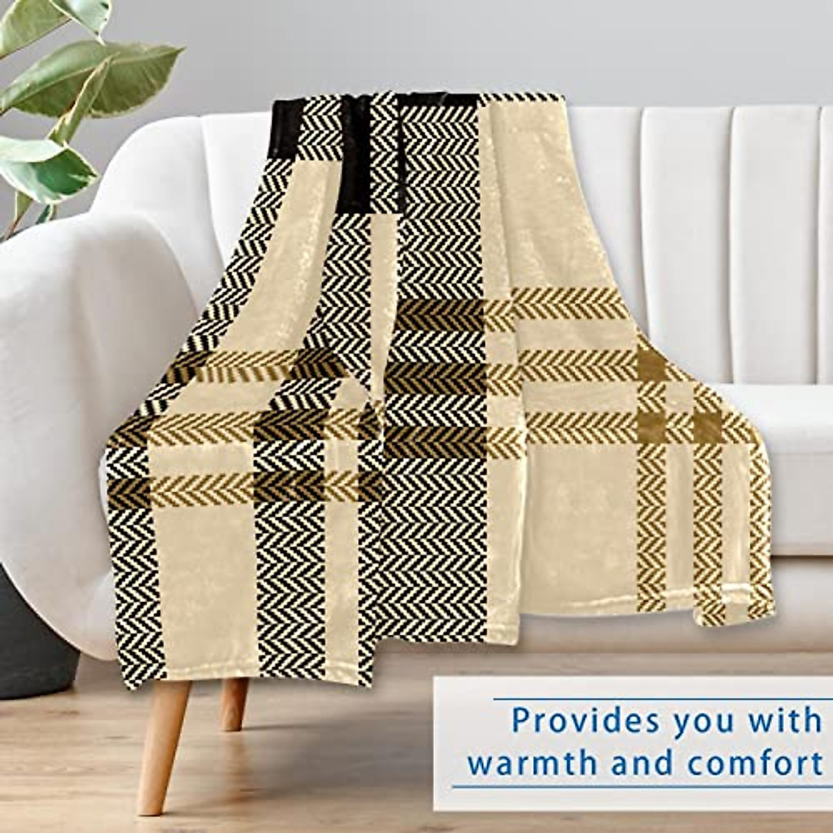 Plush Blanket Throw Blanket Warm Cozy Soft Microfiber Blankets, Khaki Vintage Lattice Plaid Grid