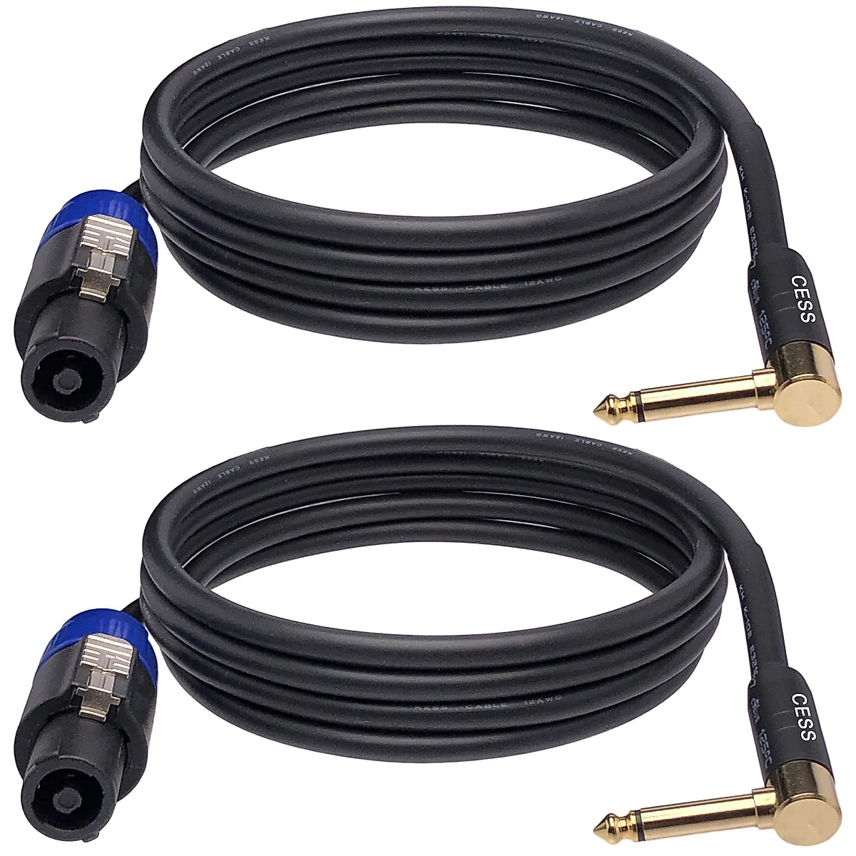 CESS-133-6f Right-Angle 6.35mm 1/4 Inch TS Plug to Speakon Plug Speaker Cable, 2 Channel, Durable Heat-Shrink Protected Metal Housing (6 Feet)