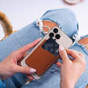 dizzy creek designs Premium Brown Leather Phone Wallet - 3.5"x3.7" Card Holder Stick on Wallet for iPhones and Android Smartphones - Easy to Attach