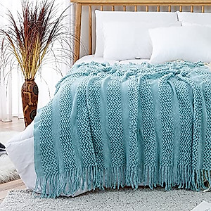 jinchan Cable Knit Throw Blanket Teal Soft Blanket with Tassels Indoor Outdoor Travel Warm Coverlet for Sofa Comforter Couch Bed Throw Blanket Spring Living Room Decor Nursery Gift 50x60 inch