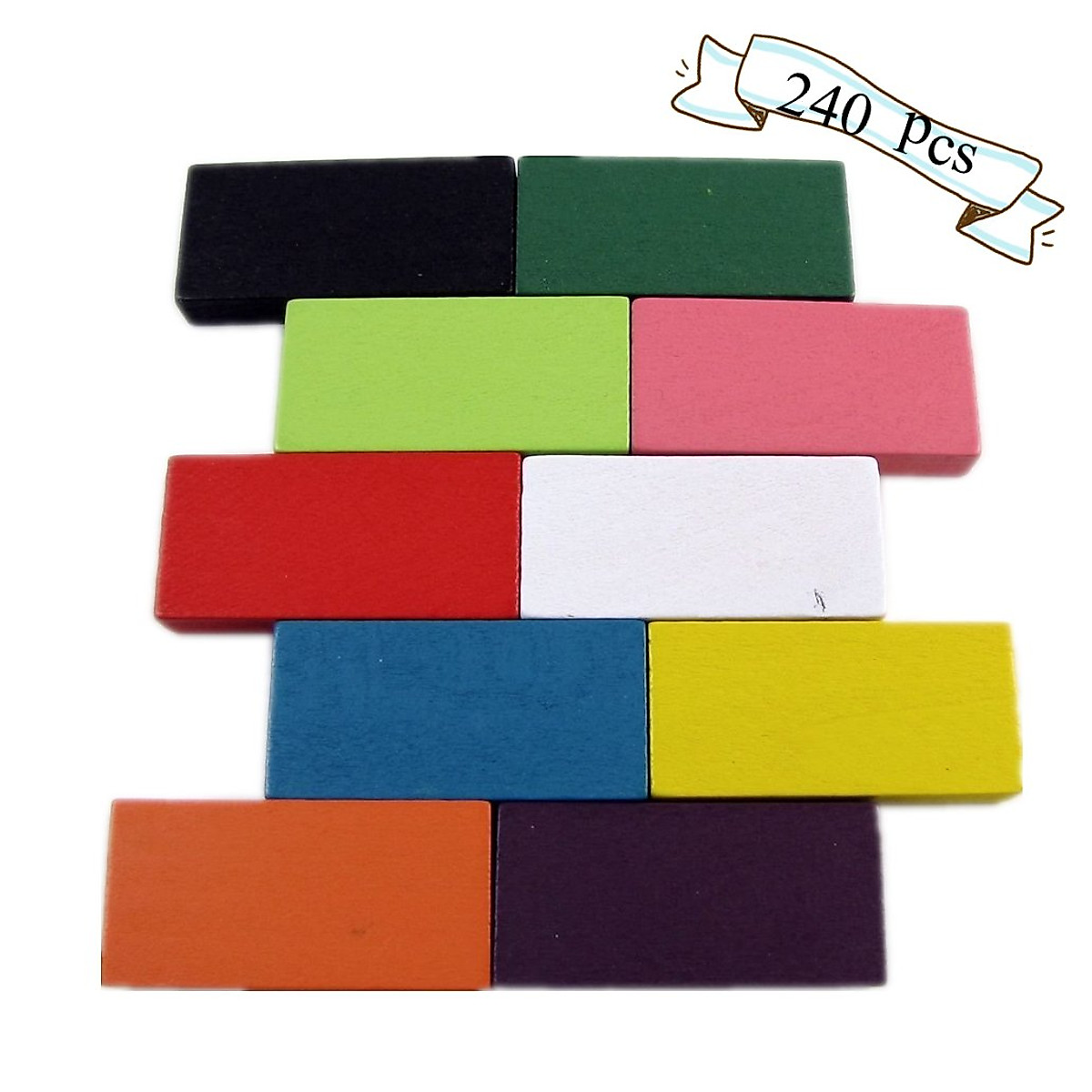 BlueSnail 10 Color Authentic Standard Basswood Wooden Dominoes Toys Domino Blocks Set, Kids Dominos Educational Racing Toy Tiles Educational Games(240 pcs)