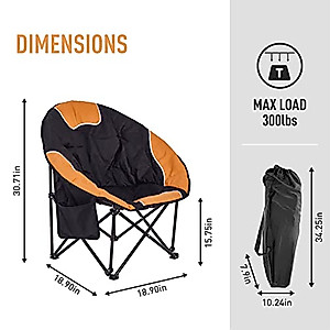 BIGTREE Portable Outdoor Moon Chair with Cup Holder and Carry Bag Round Saucer Folding Padded Patio Chair Orange