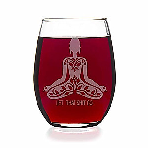 Buddha Zen Lotus Let That Shit Go Stemless Wine Glass - Buddha Gift, Buddha Glass, Lotus Glass, Lotus Flower, Yoga Gift, Yoga Glass