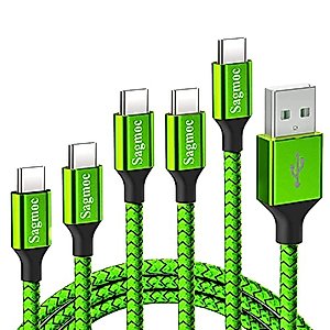 Type C Charger Cord Lime Green - Sagmoc Premium Shiny Nylon Braided Rapid Charging Cable 5 Pack 10FT 2x6FT 3FT 2FT for Samsung S10 S9 S8 Plus, Note 8, LG V30 G6 G5, Google Pixel, Nexus 6P 5X