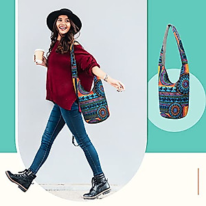 2 Pcs Bohemian Hippie Crossbody Bag Ethnic Style Bag Everyday Crossbody Purse Cotton and Linen Sling Boho Tote Bag Handmade Messenger Shoulder Bags Lady Women Tourist Handbag
