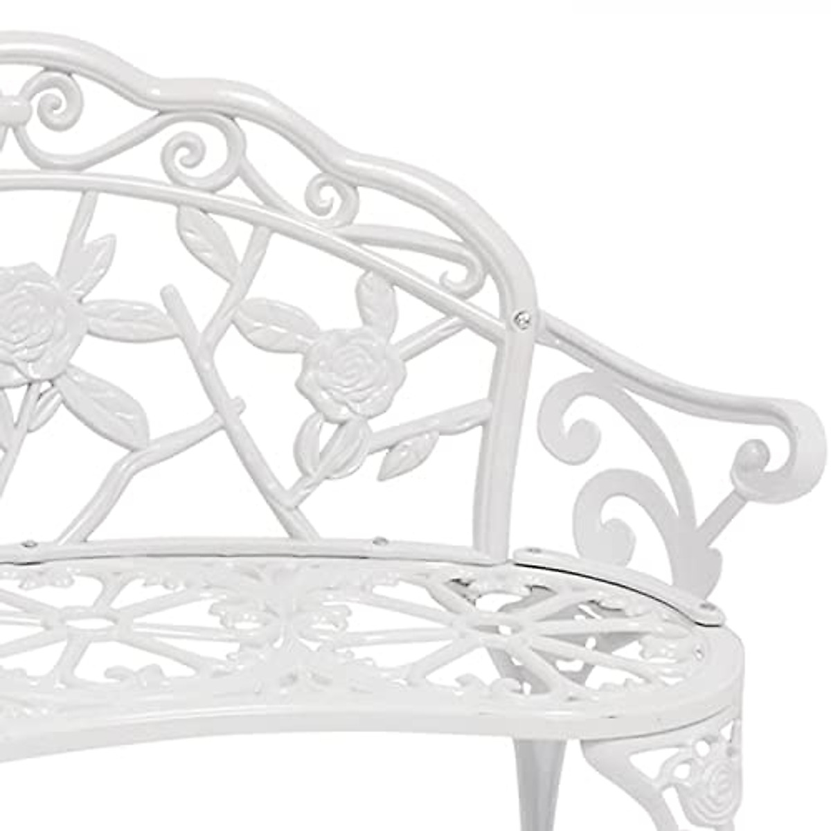 Sunnydaze 2-Person Classic Rose Cast Aluminum White Outdoor Garden Bench