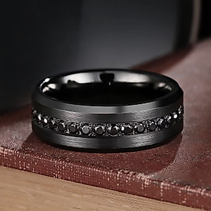 King Will Mens 8mm Black Men Women Tungsten Carbied Rings Wedding Bands Cubic Zirconia Eternity Ring CZ Inlaid Black 9