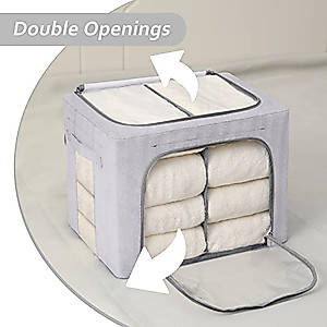 2Pack Stackable Storage Bins Oxford Frame Storage Box with Clear Window, Label Holder, Durable Carry Handles