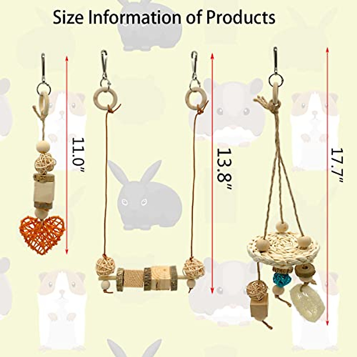 Vehomy 12Pcs Hamster Toys for Hamster Small Animal Chewing Toy Hamster Applewood Molar Stick Rat Cage Hanging Swing Handmade Carrot Lollipop Toy Small Pet Cage Decor Toy for Gerbils, Rats, Parrots