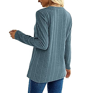 XIEERDUO Long Sleeve Tops Womens Fall Sweaters Tunic Tops To Wear With Leggings Blue XL