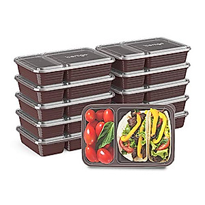 Bentgo Prep 2-Compartment Meal-Prep Containers with Custom-Fit Lids - Microwaveable, Durable, Reusable, BPA-Free, Freezer and Dishwasher Safe Food Storage Containers - 10 Trays & 10 Lids (Burgundy)