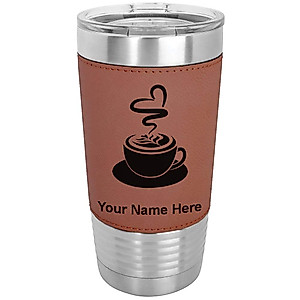 LaserGram 20oz Vacuum Insulated Tumbler Mug, Cup of Coffee, Personalized Engraving Included (Faux Leather, Dark Brown)