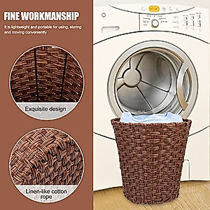Cabilock Wicker Waste Basket Woven Trash Can Round Decorative Garbage Waste Bin Plastic Dirty Clothes Basket Storage Basket for Bedroom Bathroom Kitchen Home Office Coffee