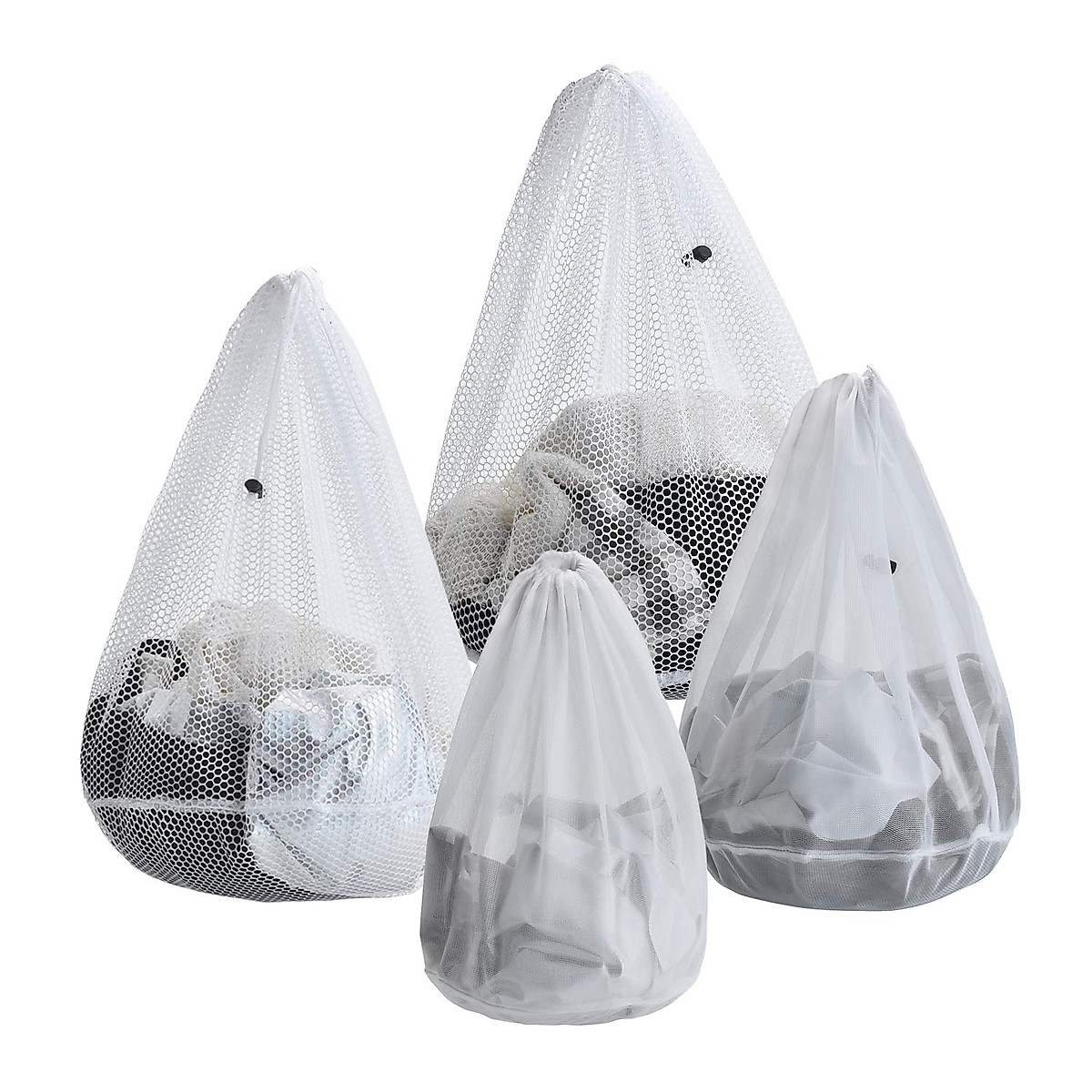 ARZASGO Mesh Laundry Bags, Pack of 4 Durable Drawstring Laundry Washing Bags for Delicates, Garments, Lingerie, Socks, Bras and Baby Clothes (Coarse&Fine Mesh)