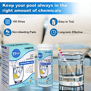 17 in 1 Drinking Water Test Strips, 100 PCS Hot Tub Test Strips, Test Total Chlorine, Bromine, Free Chlorine, PH, Iron, Fluoride, Copper, Mercury, and More