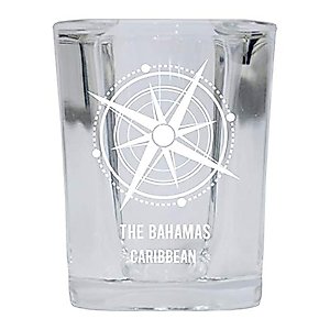 The Bahamas Souvenir 2 Ounce Square Shot Glass laser etched Compass Design